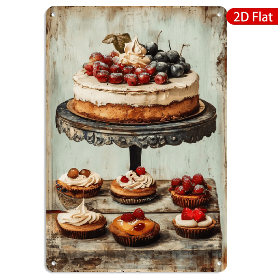 8x12 Inch Metal Wall Art, Vintage Rustic Bakery Dessert Design ...