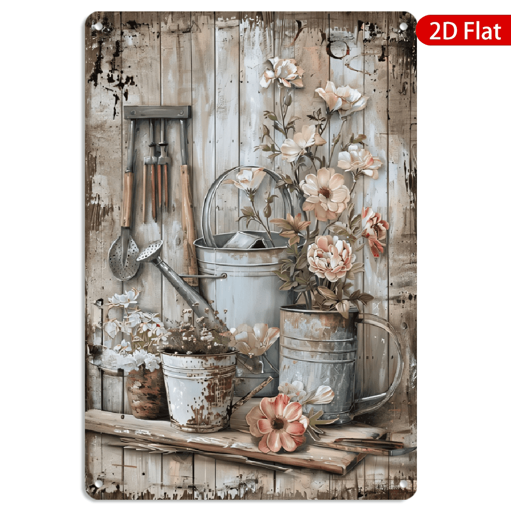 8x12 Inch Metal Wall Art, Vintage Rustic Garden Floral Still Life Decor ...