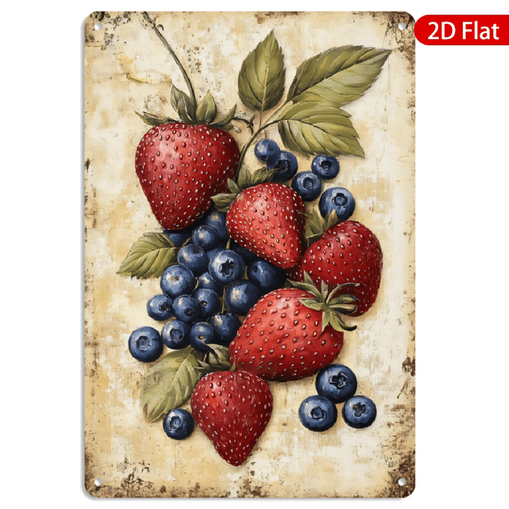 8x12 Inch Metal Wall Art, Vintage Still Life Berry Painting with ...