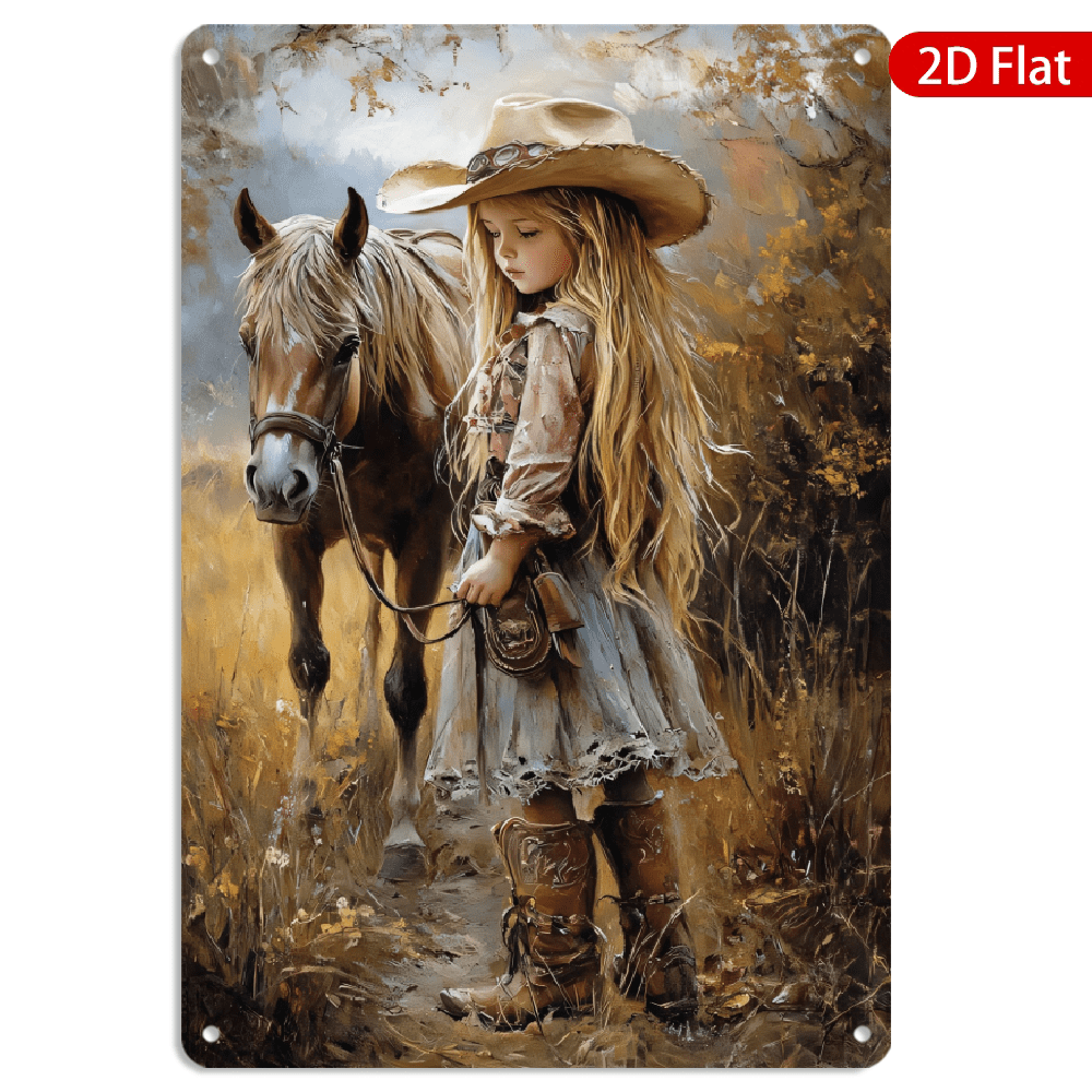 8x12 Inch Metal Wall Art, Vintage Western Girl Horse Artwork ...