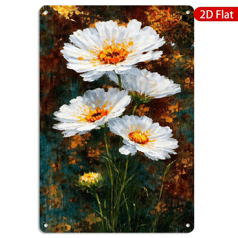 8x12 Inch Metal Wall Art Vintage White Flower Bouquet Rectangular Tin ...