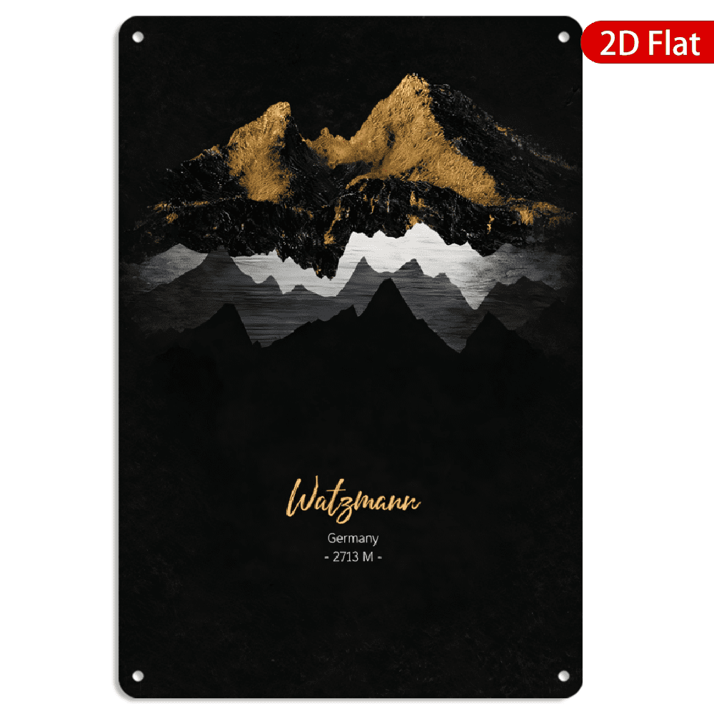 8x12 Inch Metal Wall Art Watzmann Mountain Landscape Gold Silhouette ...