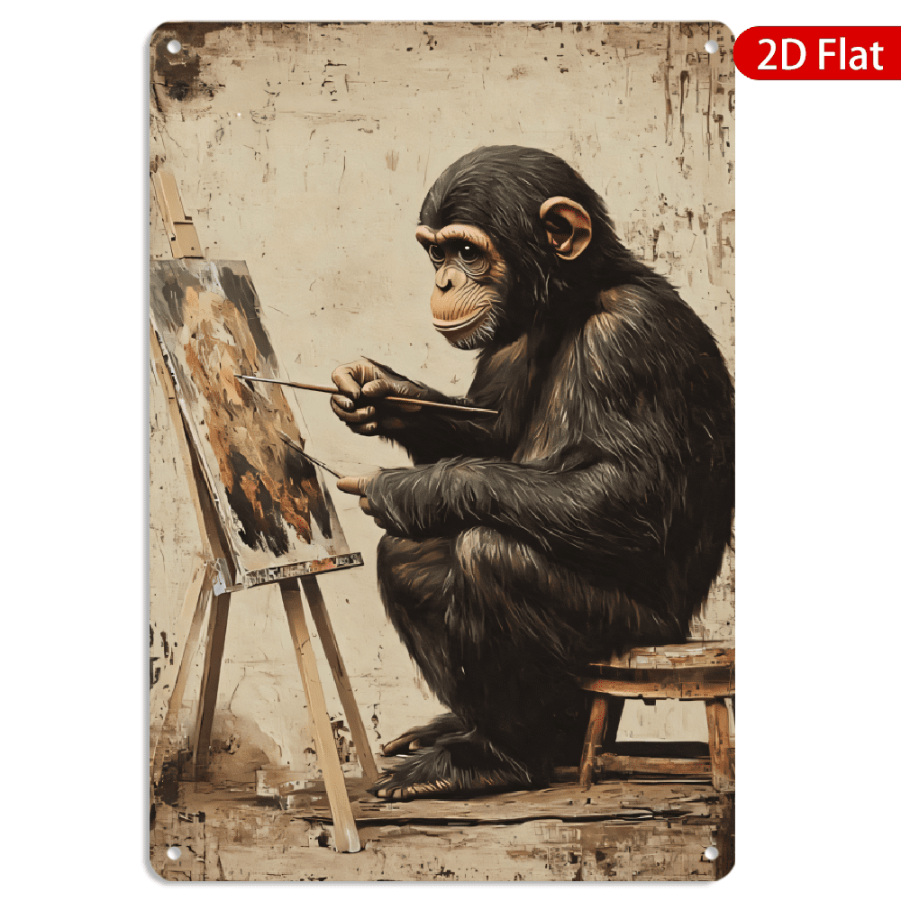 8x12 Inch Metal Wall Art, Whimsical Chimpanzee Painting Abstract Art ...
