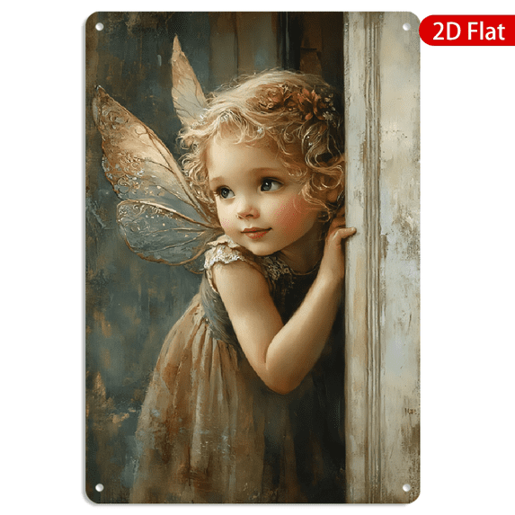 8x12 Inch Metal Wall Art, Whimsical Fairy Child Floral Portrait Rustic ...