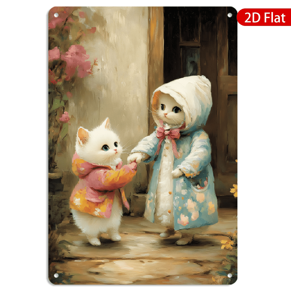 8x12 Inch Metal Wall Art, Whimsical Kittens in Raincoats Illustration ...