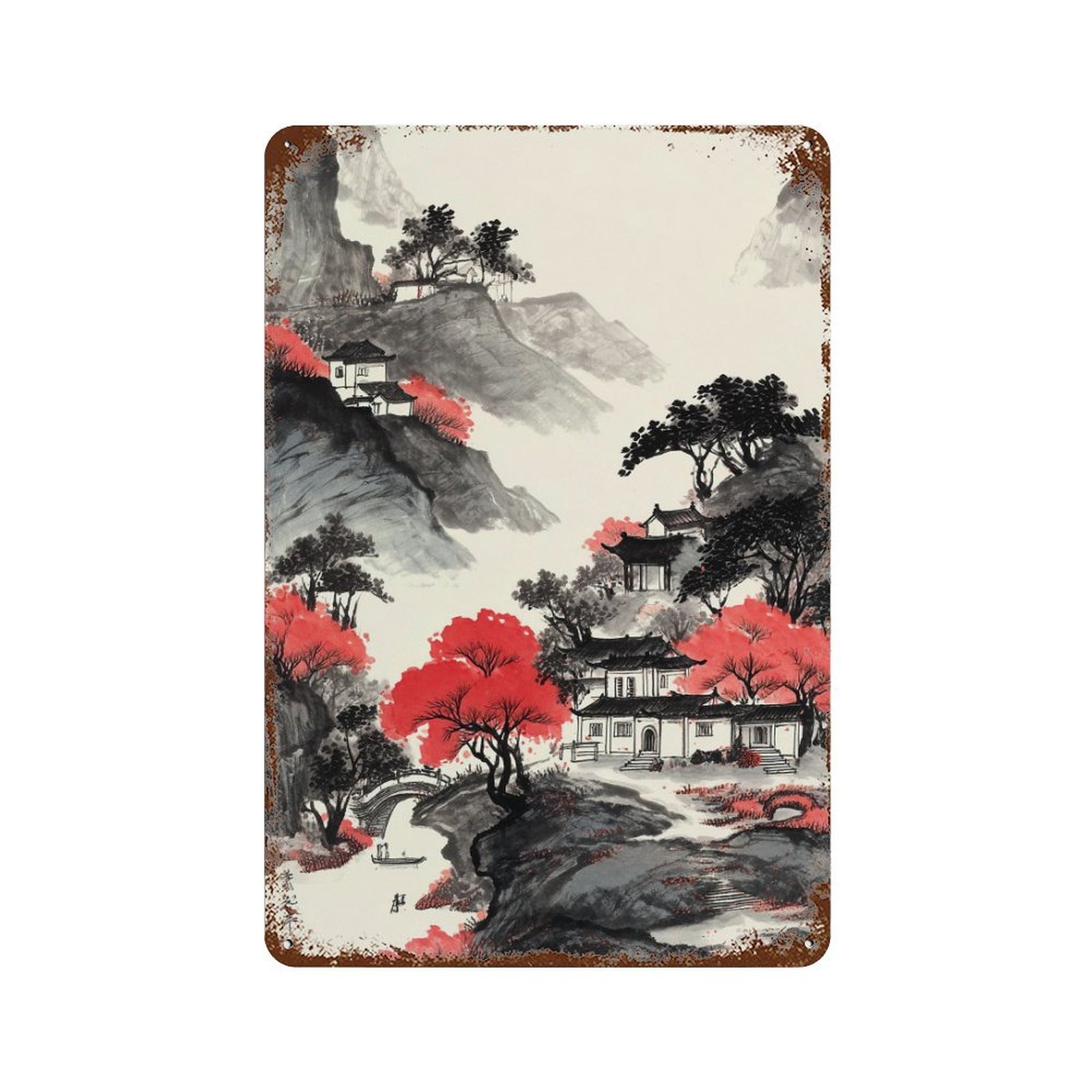 8x12 Inch Modern Art - Japanese Landscape Painting Tin Metal Decorative ...