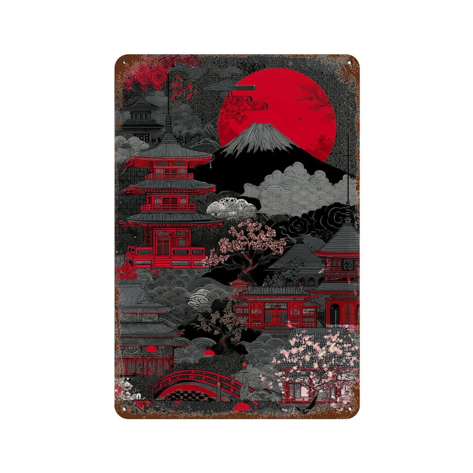 8x12 Inch Modern Art - Japanese Landscape Painting Tin Metal Decorative ...