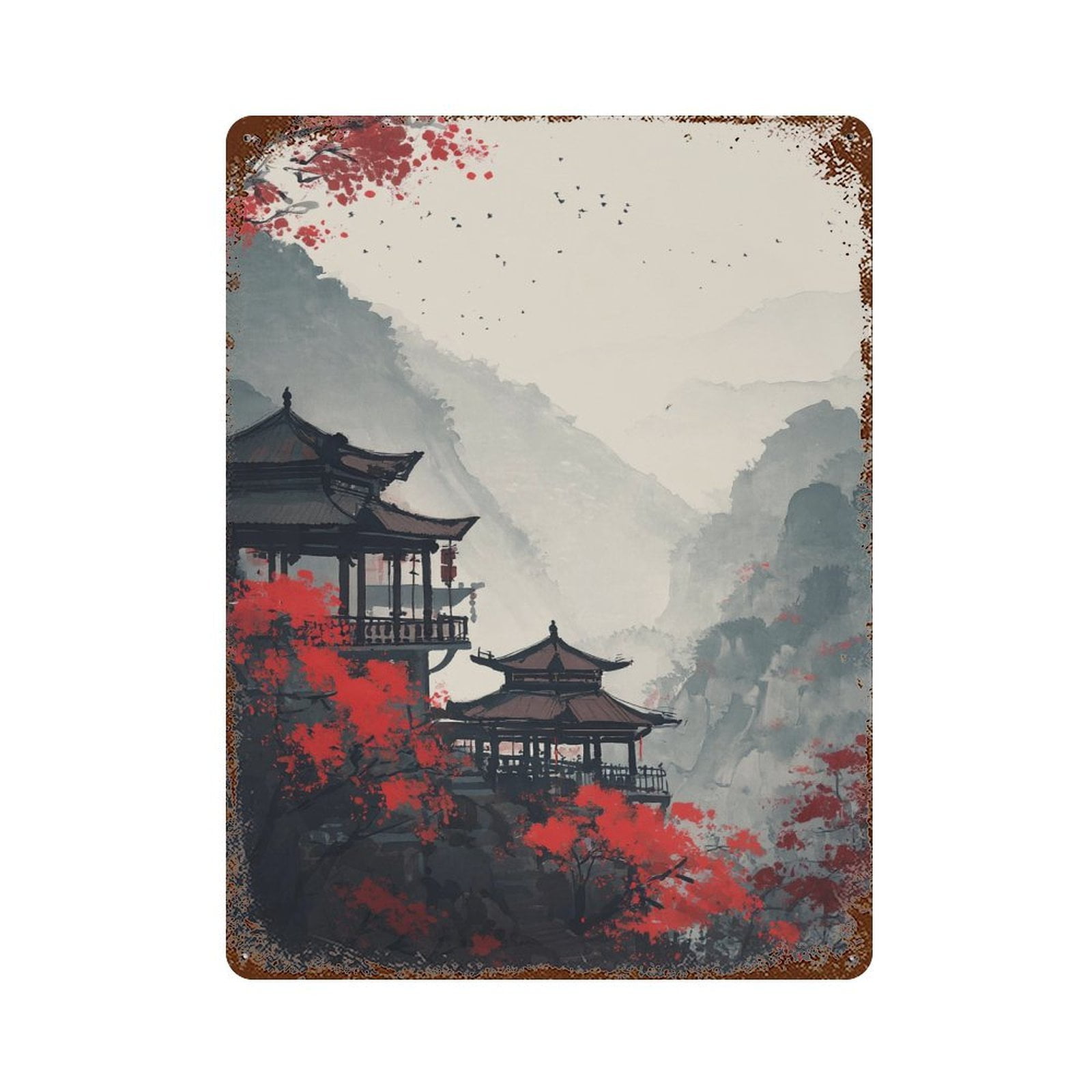 8x12 Inch Modern Art - Japanese Landscape Painting Tin Metal Decorative ...