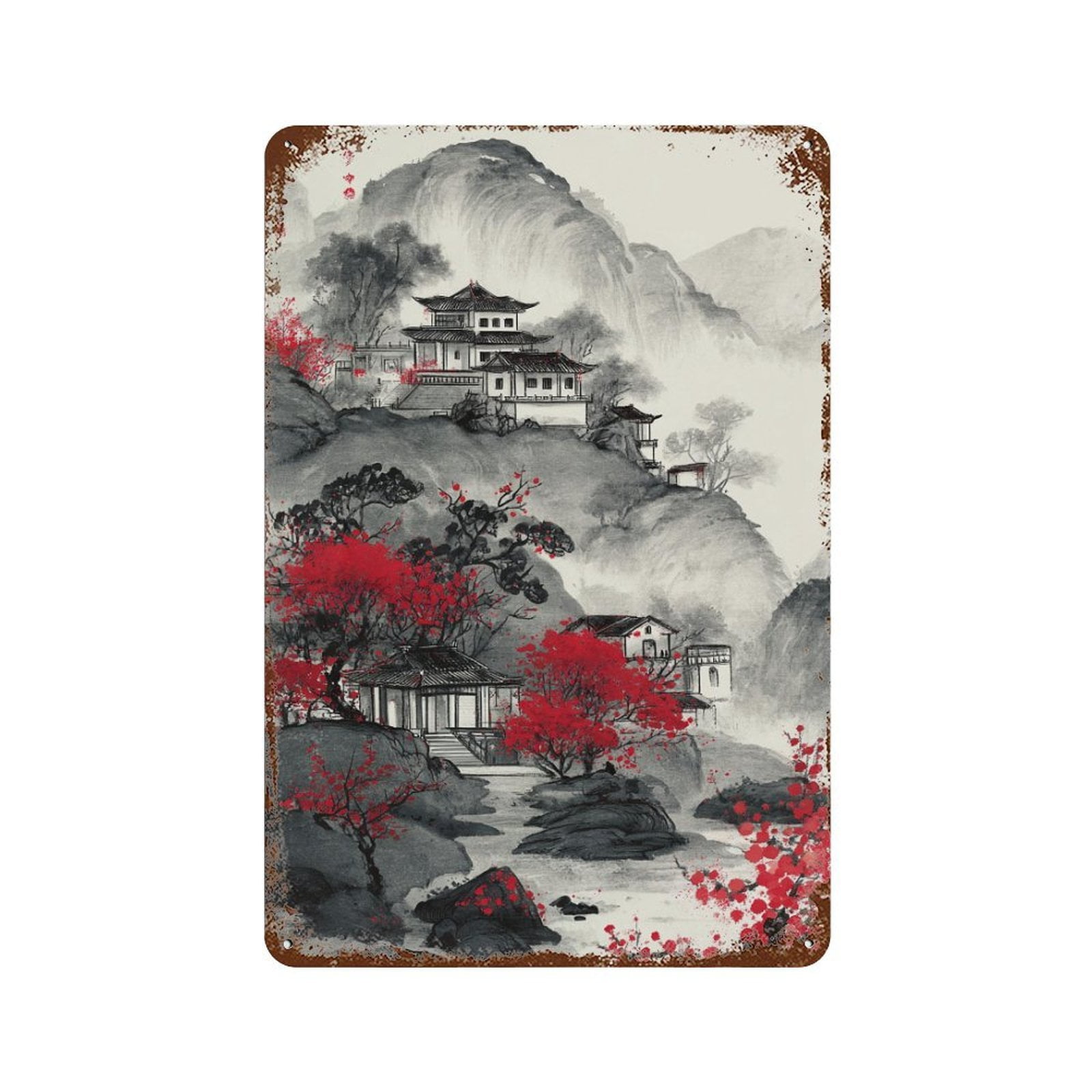 8x12 Inch Modern Art - Japanese Landscape Painting Tin Metal Decorative ...