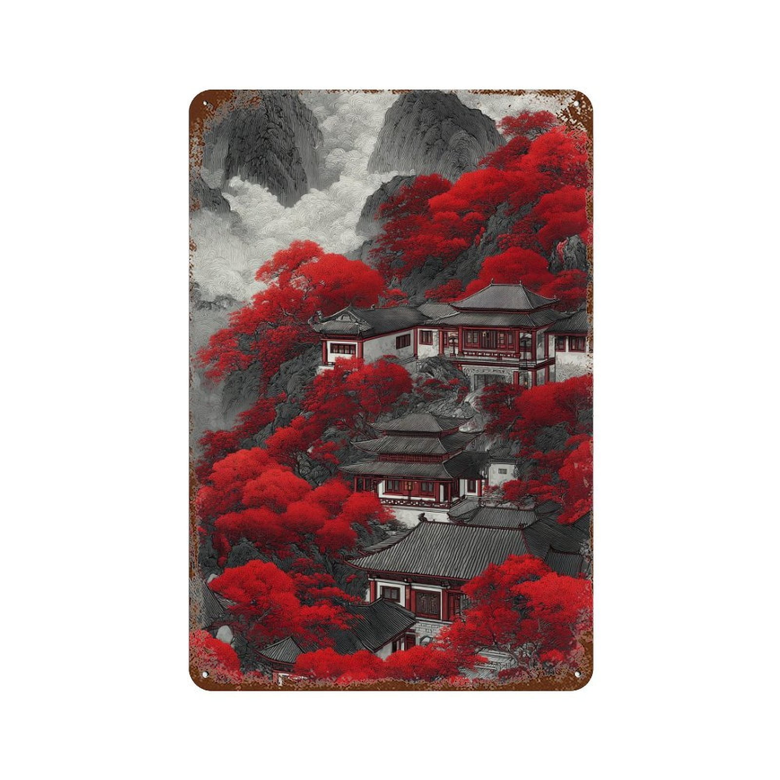 8x12 Inch Modern Art - Japanese Landscape Painting Tin Metal Decorative ...