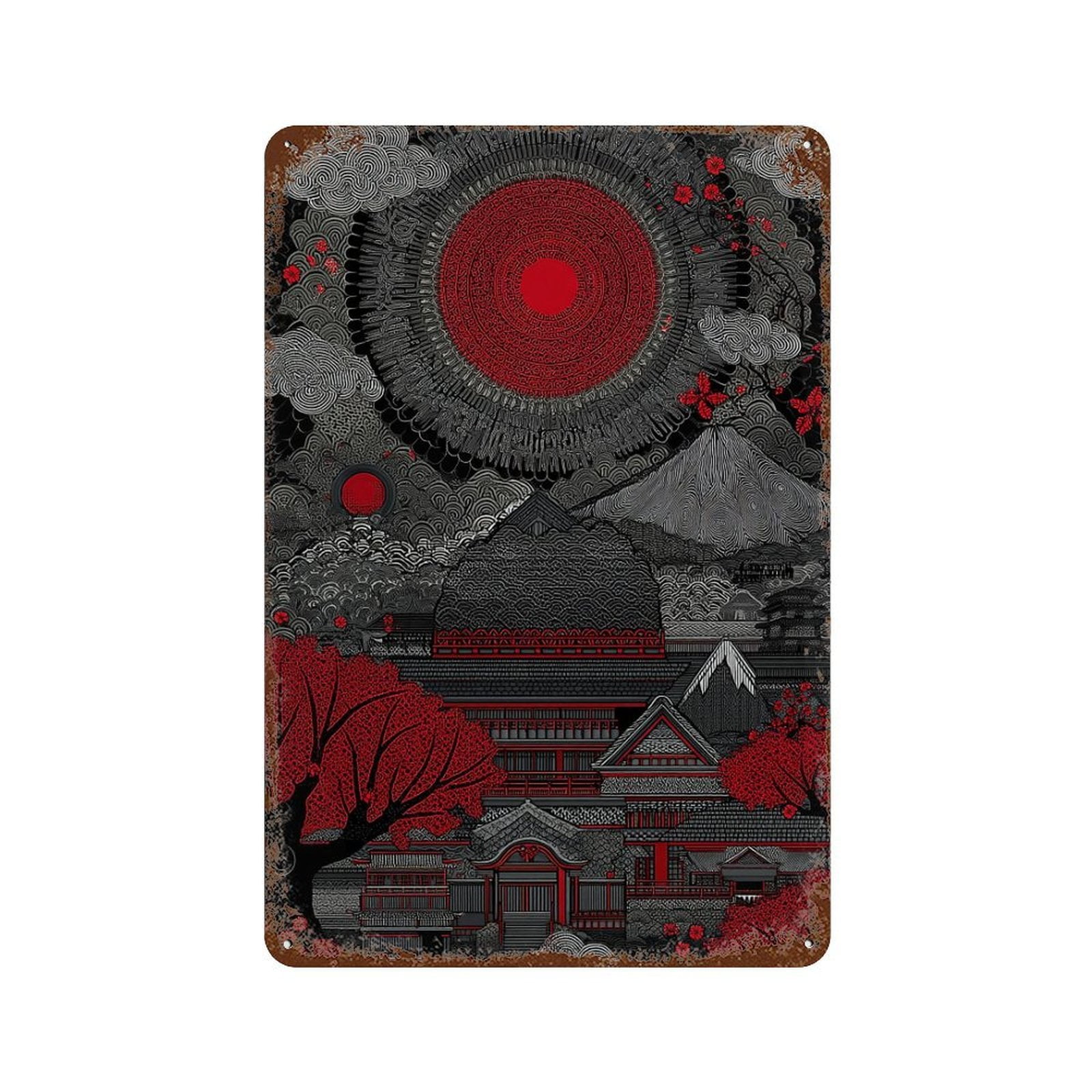 8x12 Inch Modern Art - Japanese Landscape Painting Tin Metal Decorative ...