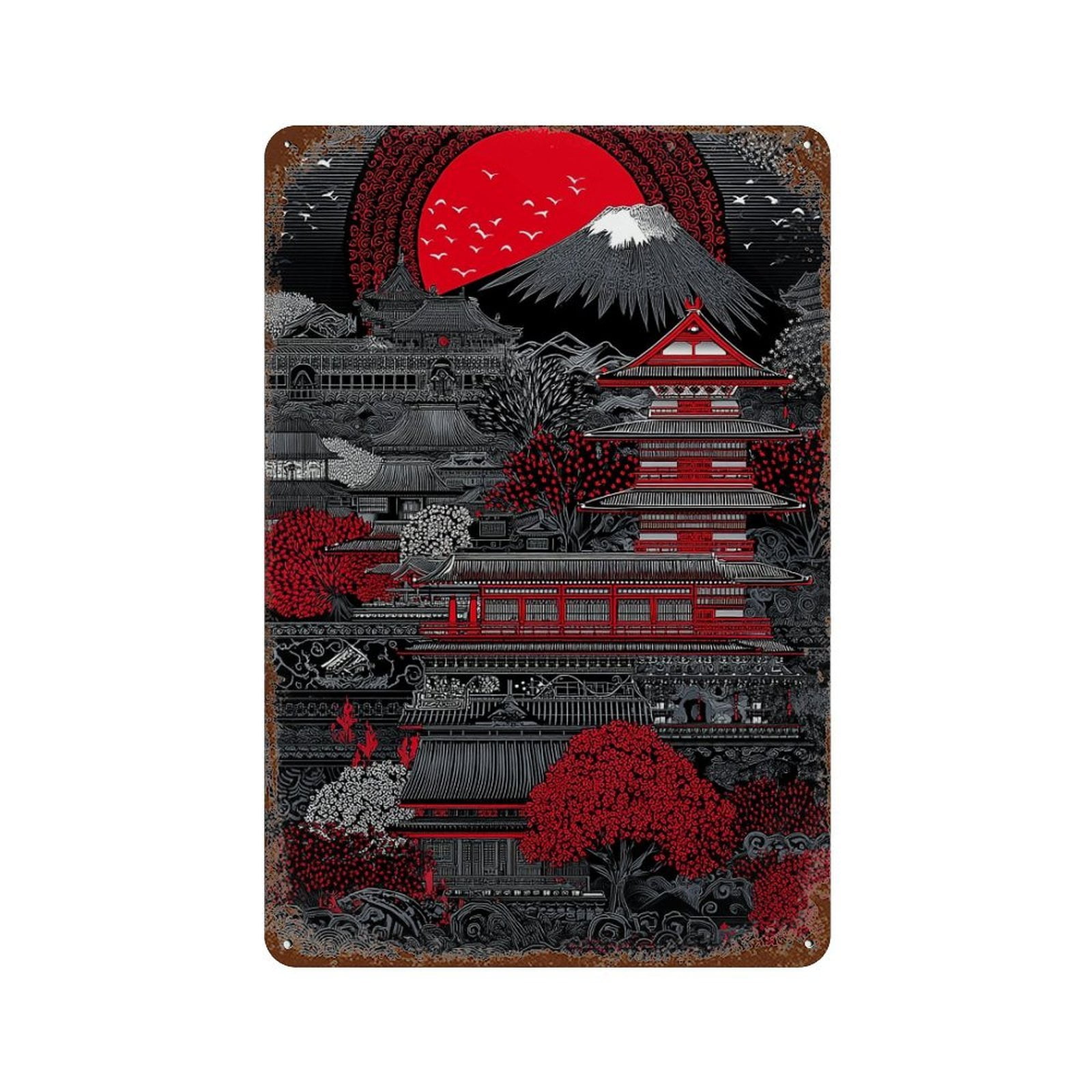8x12 Inch Modern Art - Japanese Landscape Painting Tin Metal Decorative ...