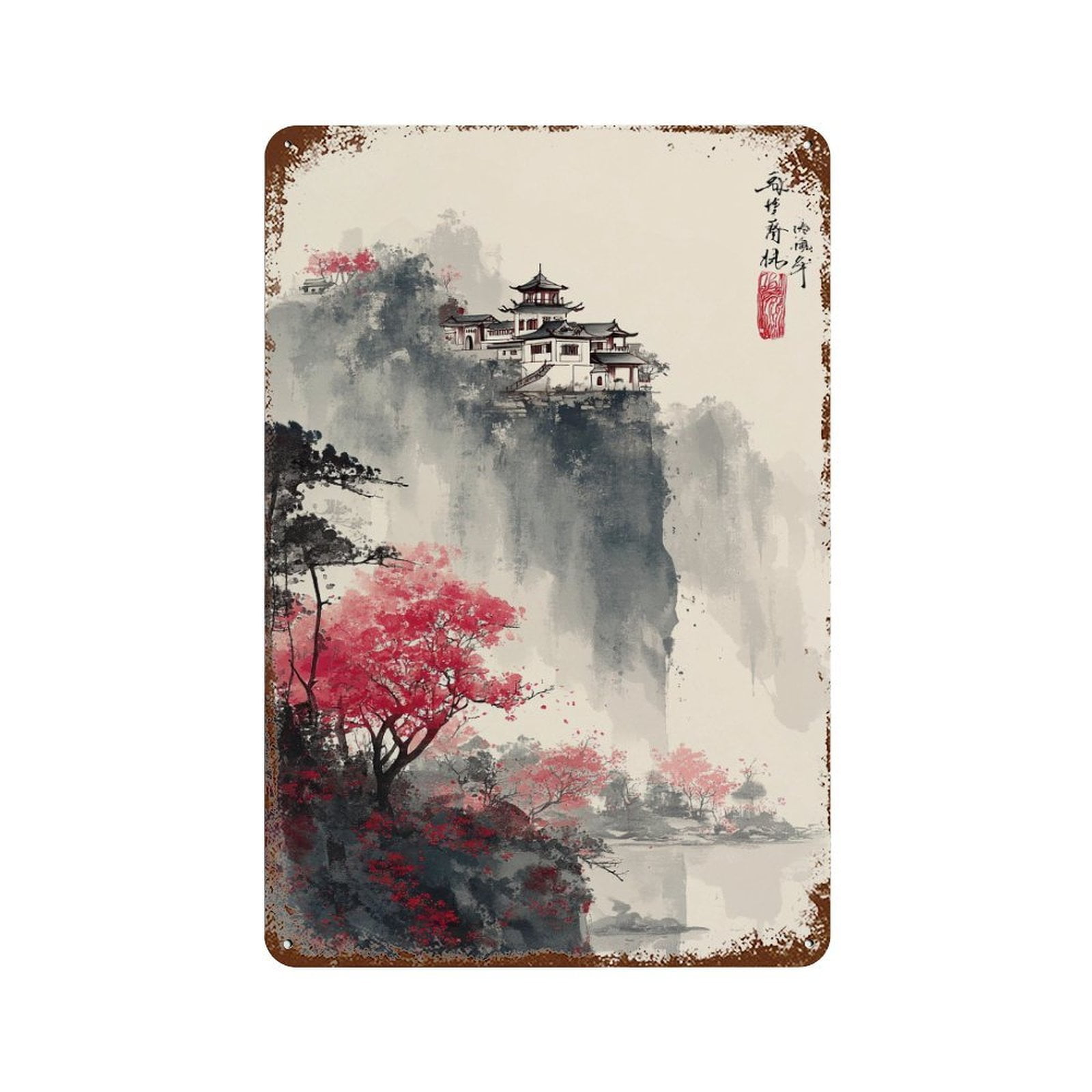 8x12 Inch Modern Art - Japanese Landscape Painting Tin Metal Decorative ...