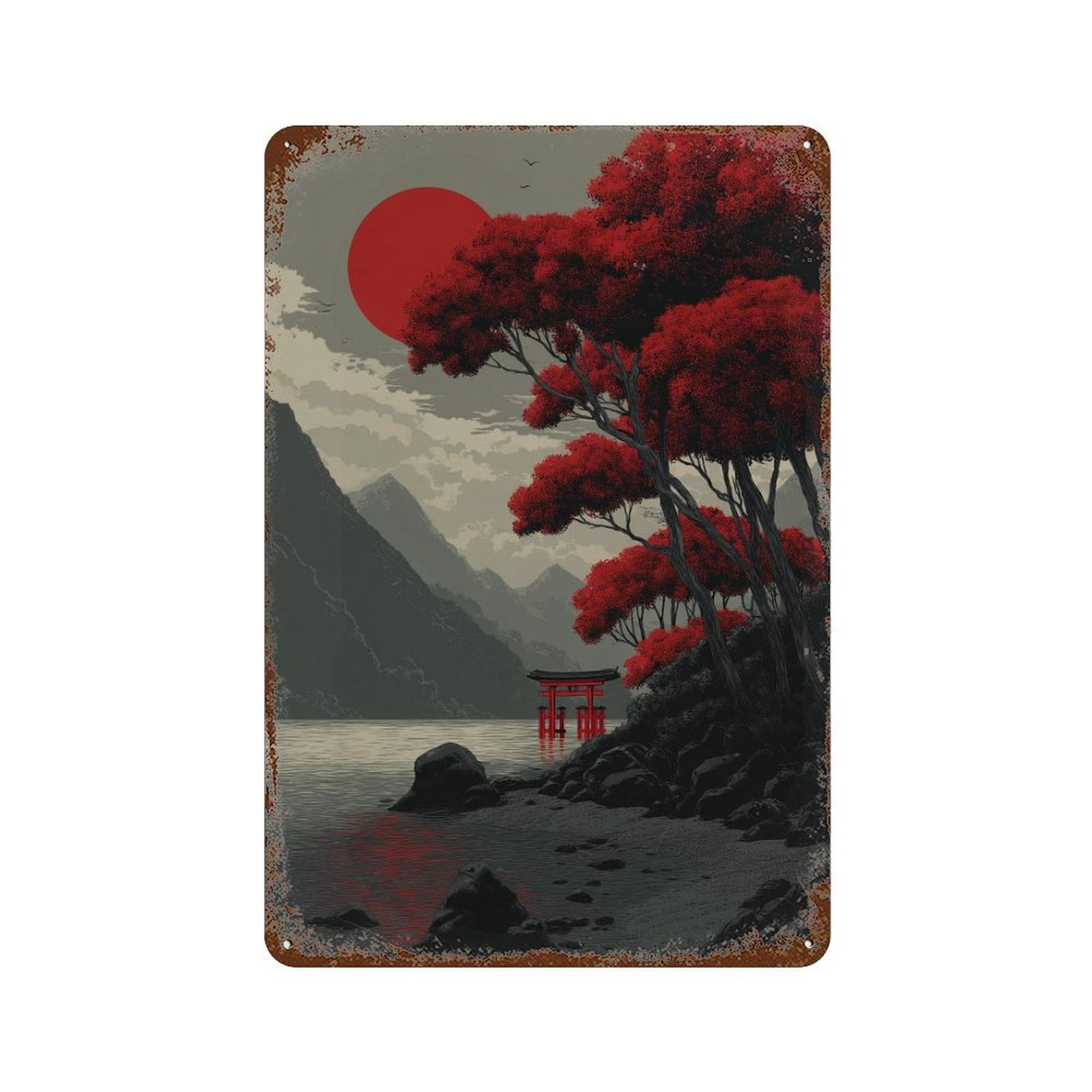 8x12 Inch Modern Art - Japanese Landscape Painting Tin Metal Decorative ...