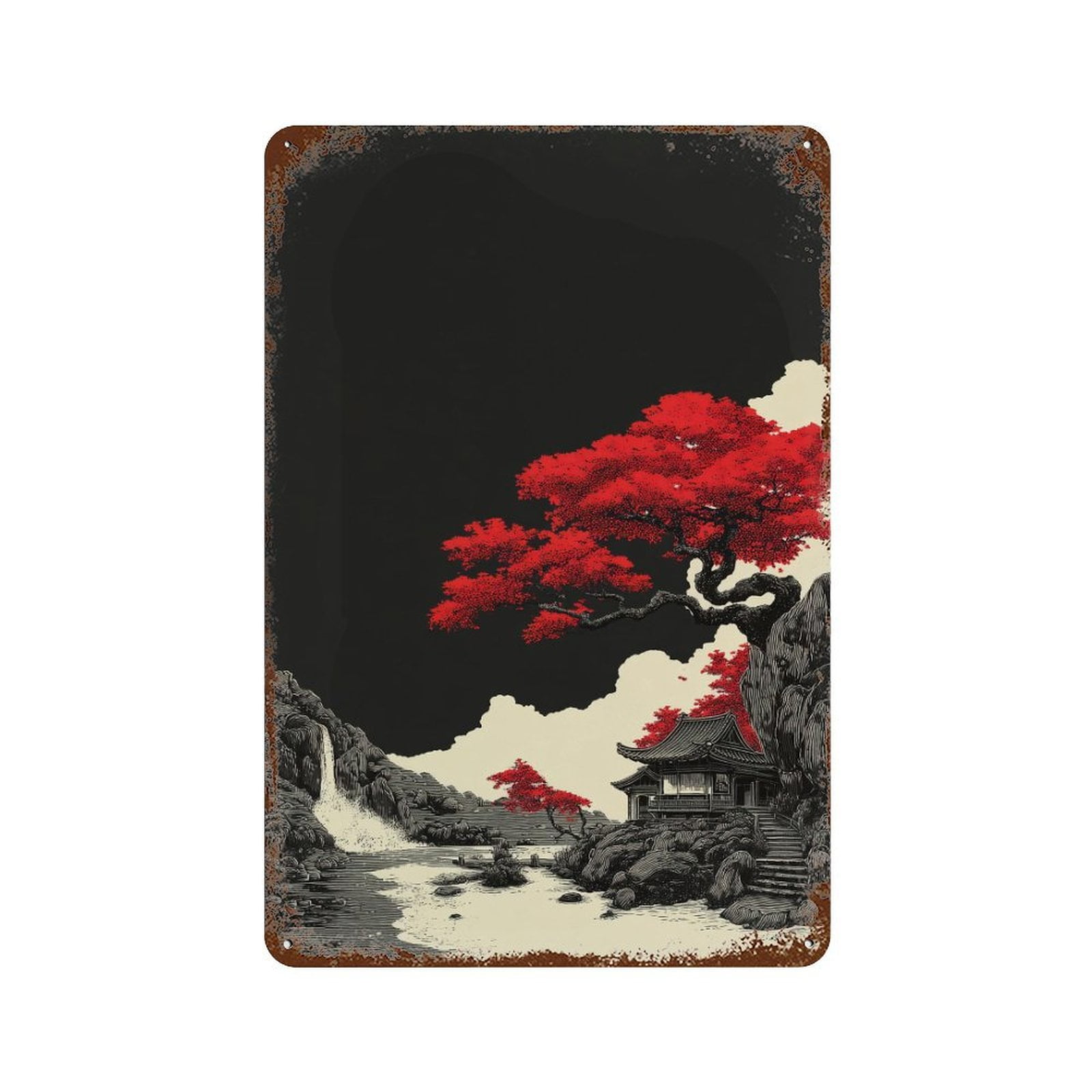 8x12 Inch Modern Art - Japanese Landscape Painting Tin Metal Decorative ...