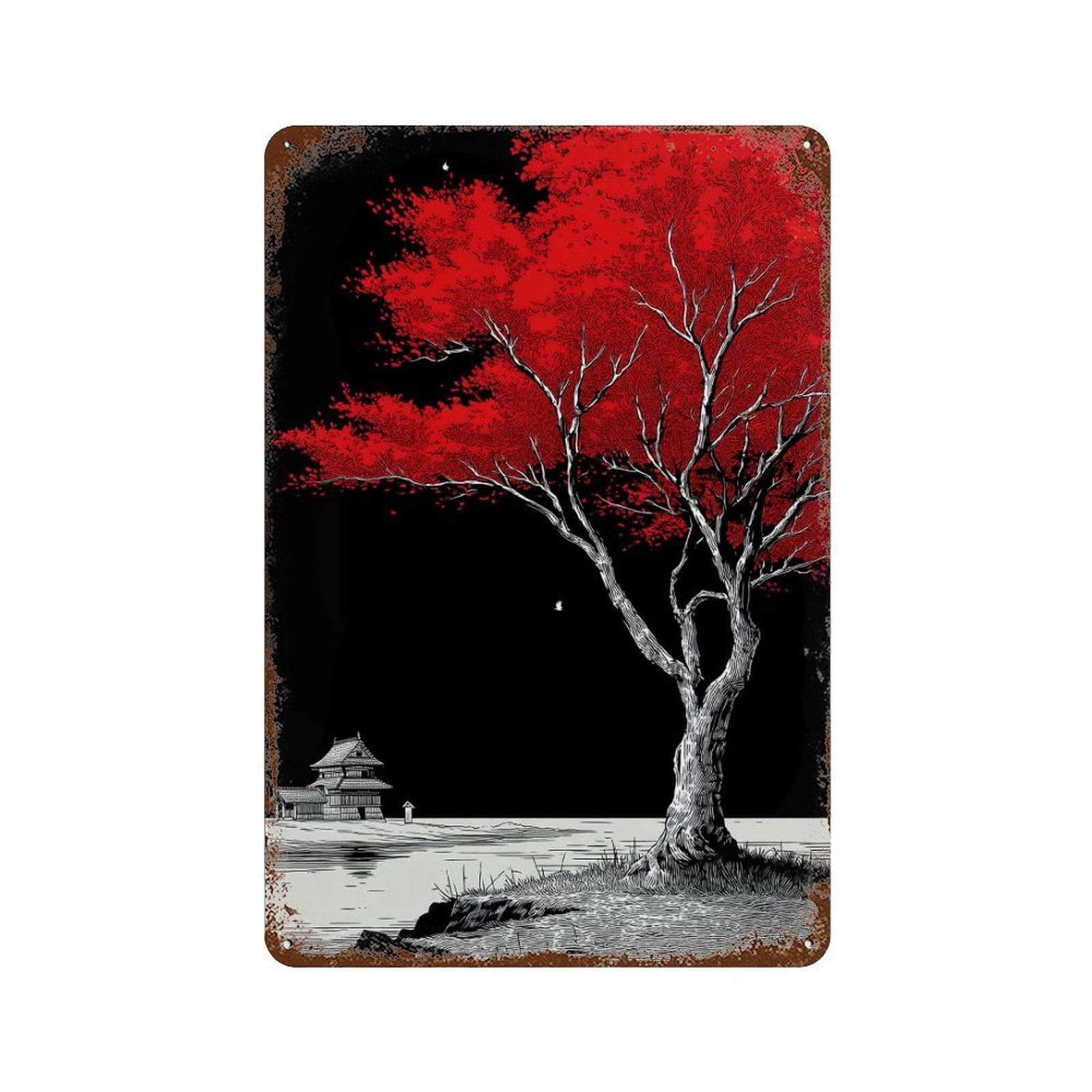 8x12 Inch Modern Art - Japanese Landscape Painting Tin Metal Decorative ...