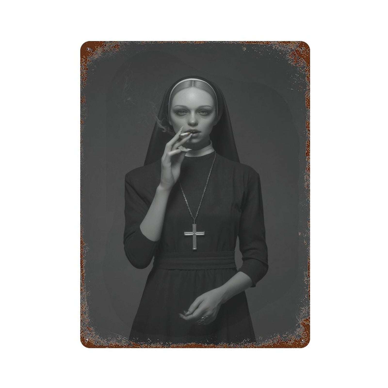 8x12 Inch Modern Art - Smoking Nun Tin Metal Decorative Wall Paintings ...
