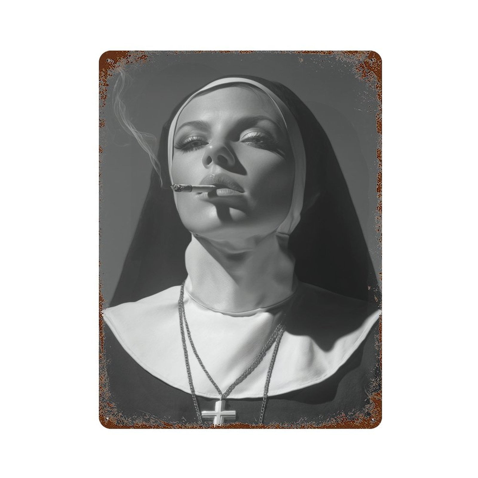 8x12 Inch Modern Art - Smoking Nun Tin Metal Decorative Wall Paintings ...