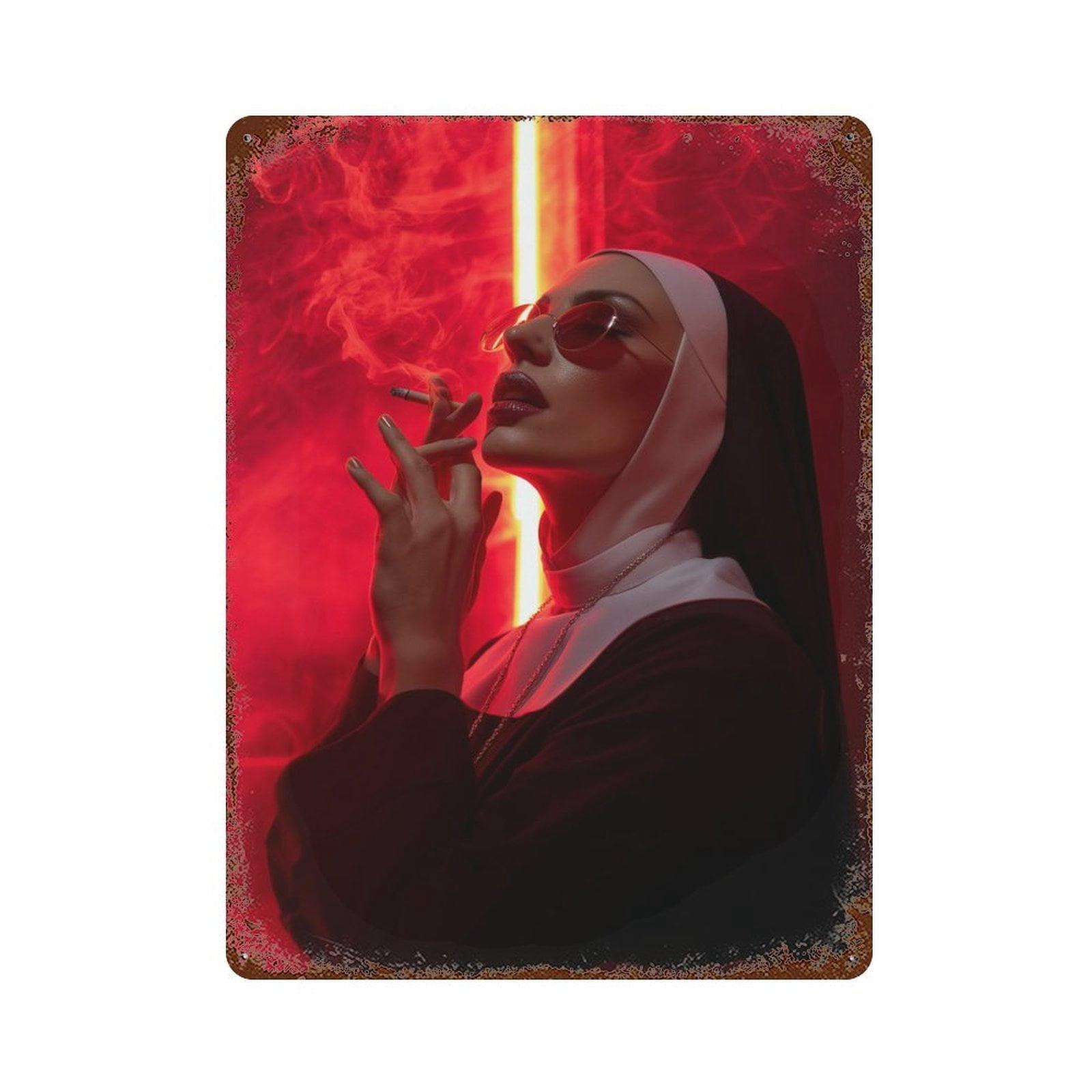 8x12 Inch Modern Art - Smoking Nun Tin Metal Decorative Wall Paintings ...