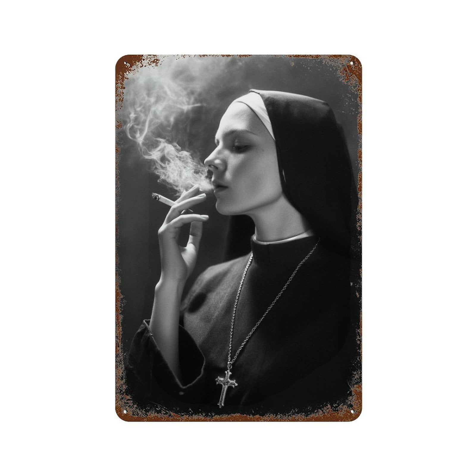 8x12 Inch Modern Art - Smoking Nun Tin Metal Decorative Wall Paintings ...