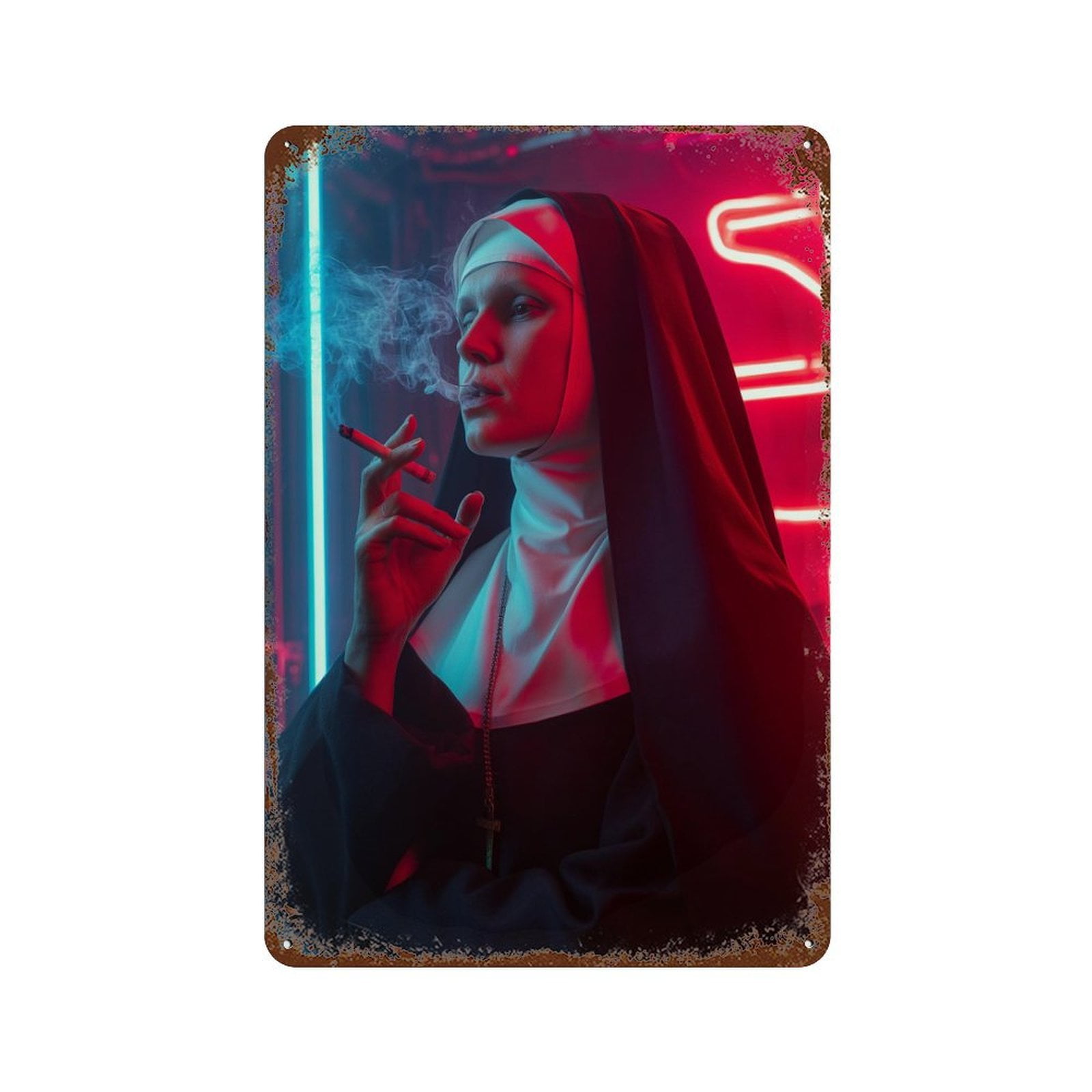 8x12 Inch Modern Art - Smoking Nun Tin Metal Decorative Wall Paintings ...