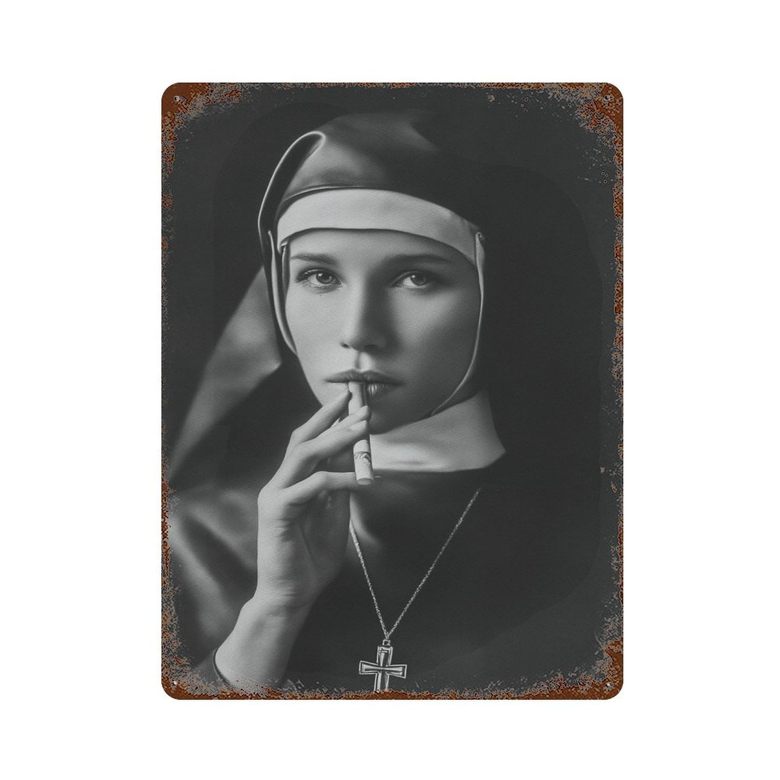 8x12 Inch Modern Art - Smoking Nun Tin Metal Decorative Wall Paintings ...