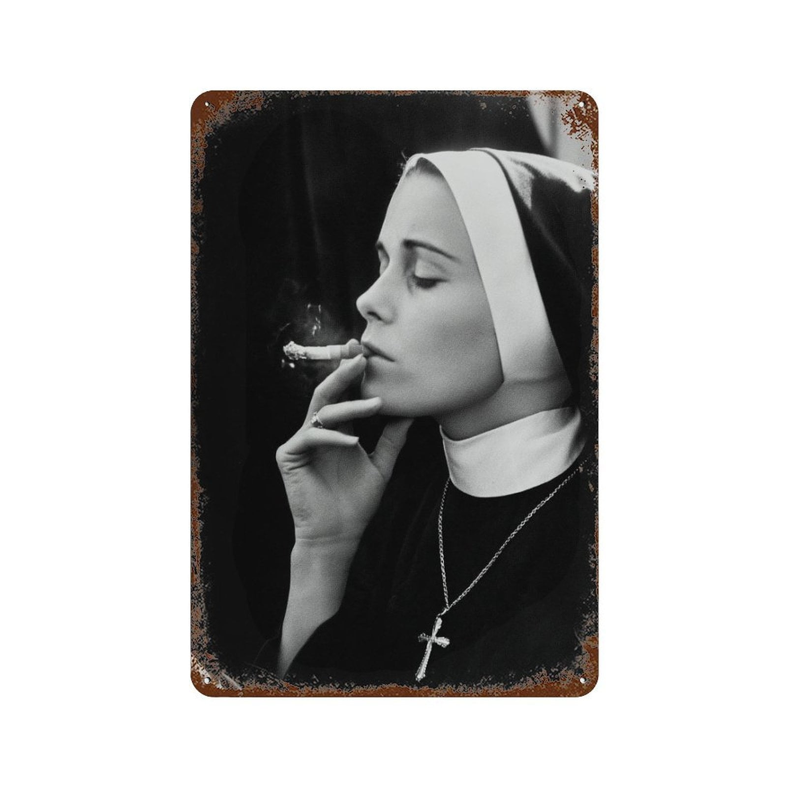 8x12 Inch Modern Art - Smoking Nun Tin Metal Decorative Wall Paintings ...