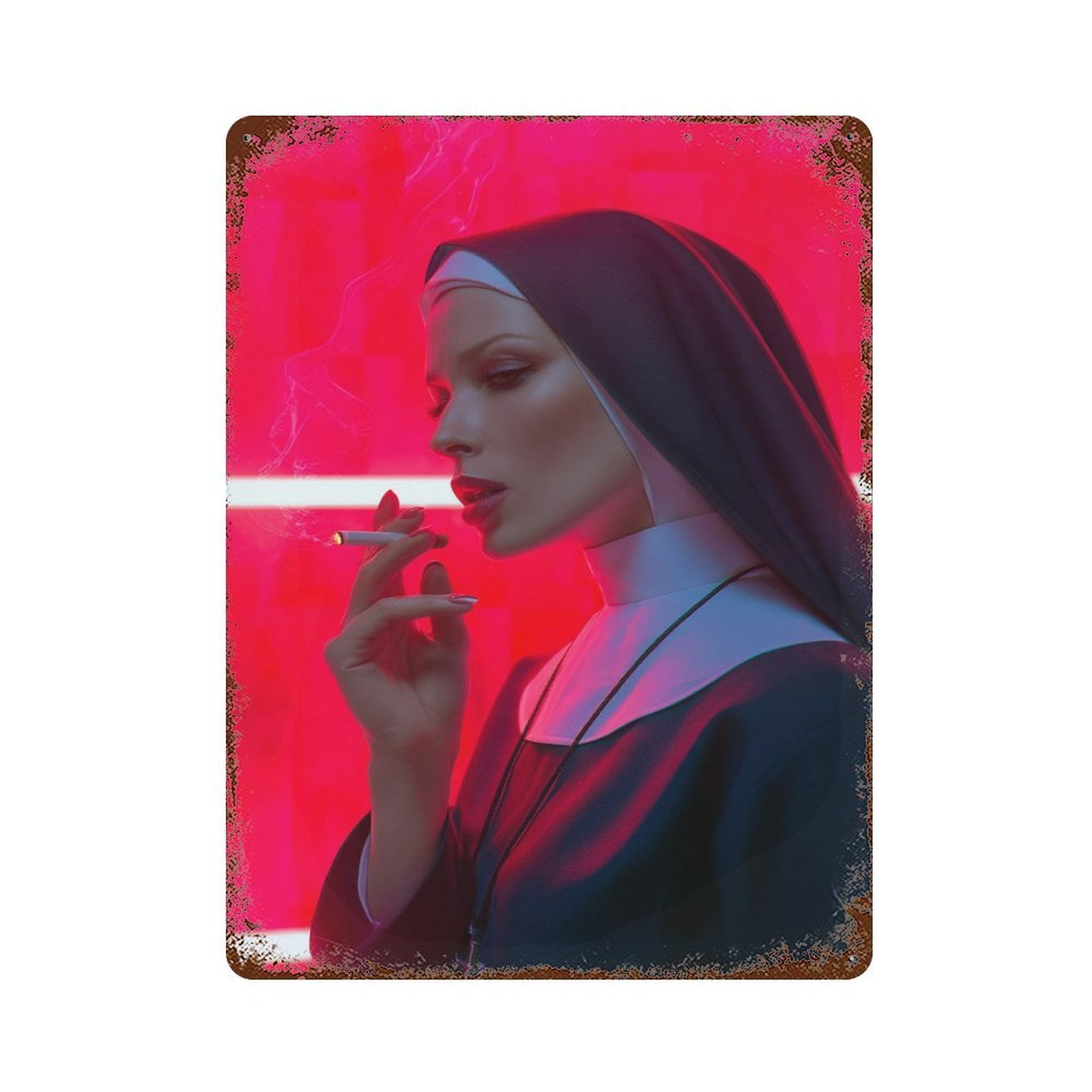 8x12 Inch Modern Art - Smoking Nun Tin Metal Decorative Wall Paintings ...