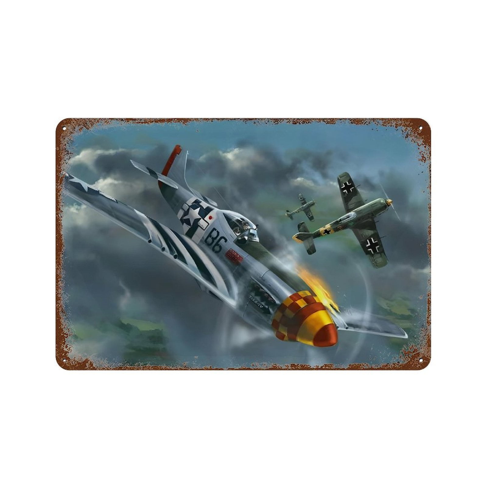 8x12 Inch P-51 Mustang WWII Military Aircraft (2) Tin Metal Decorative ...