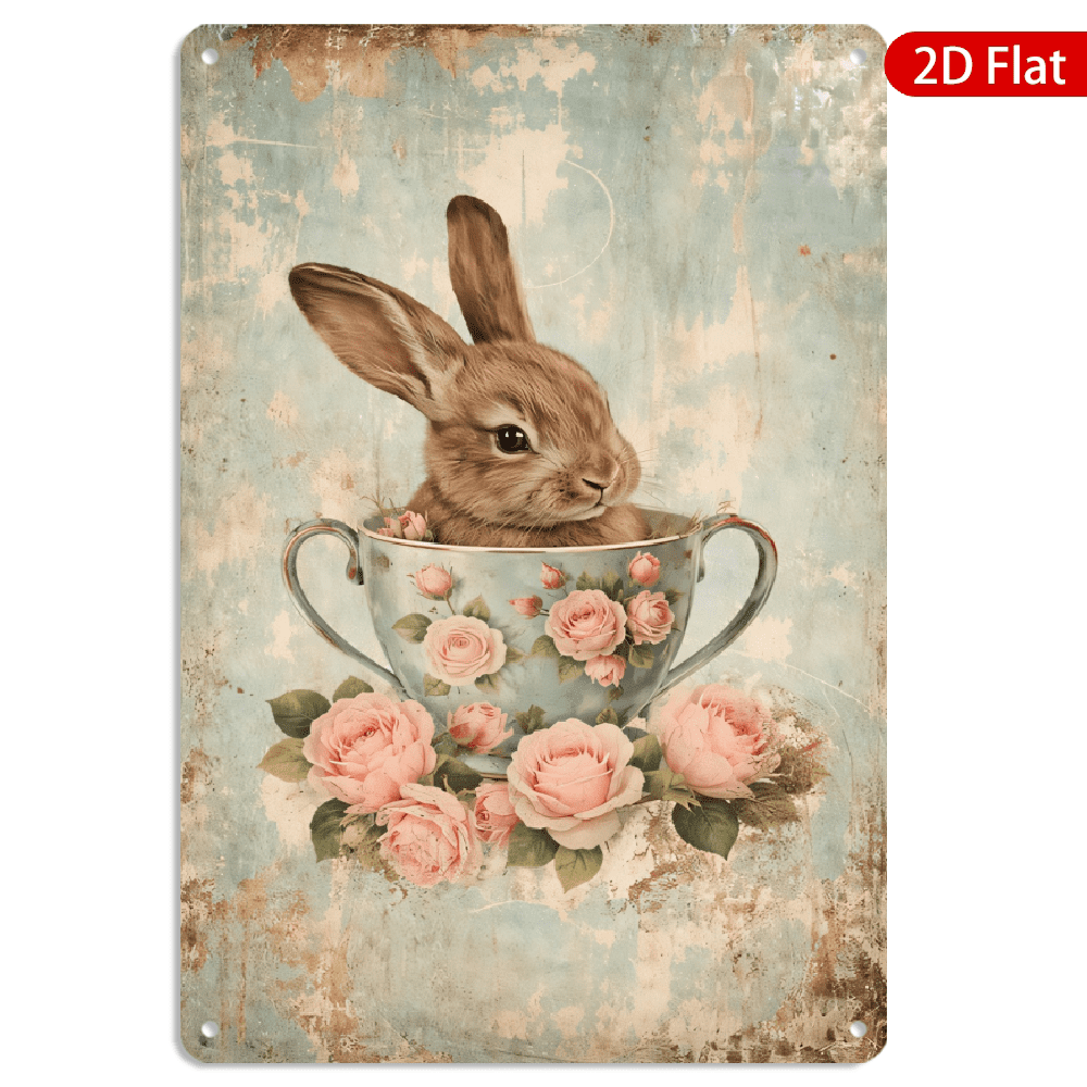 8x12 Inch Rectangular Metal Wall Art, Vintage Rabbit Peeking From ...