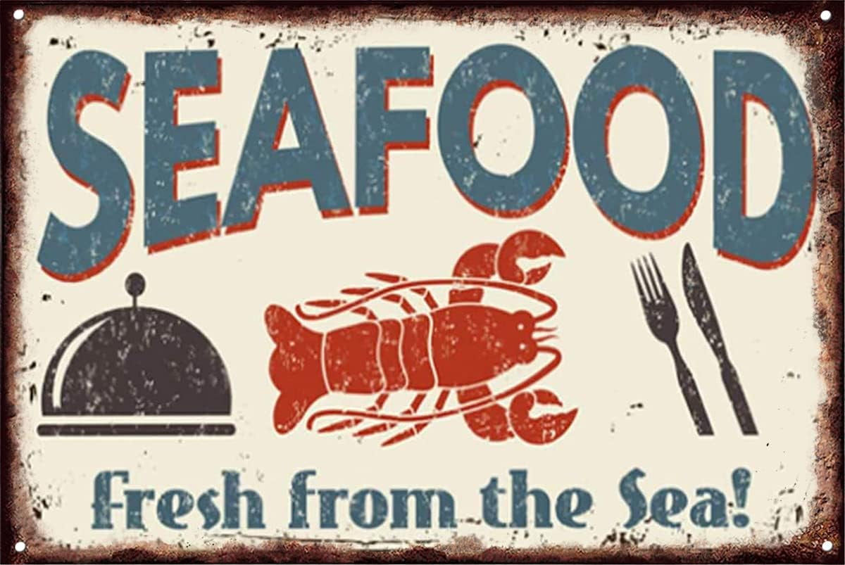 8x12 Inch Retro Design Seafood Fresh From The Sea Tin Metal Signs Wall ...