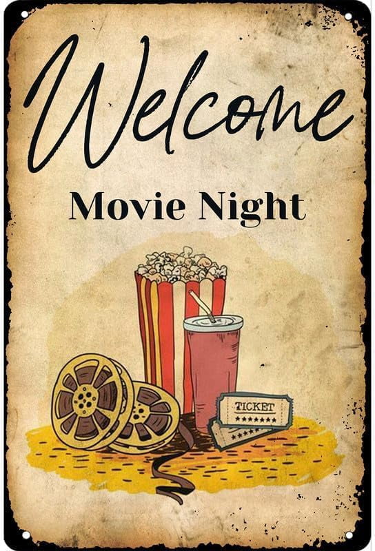 8x12 Inch Retro Movie Night Poster Tin Sign Popcorn Vintage Sign The ...
