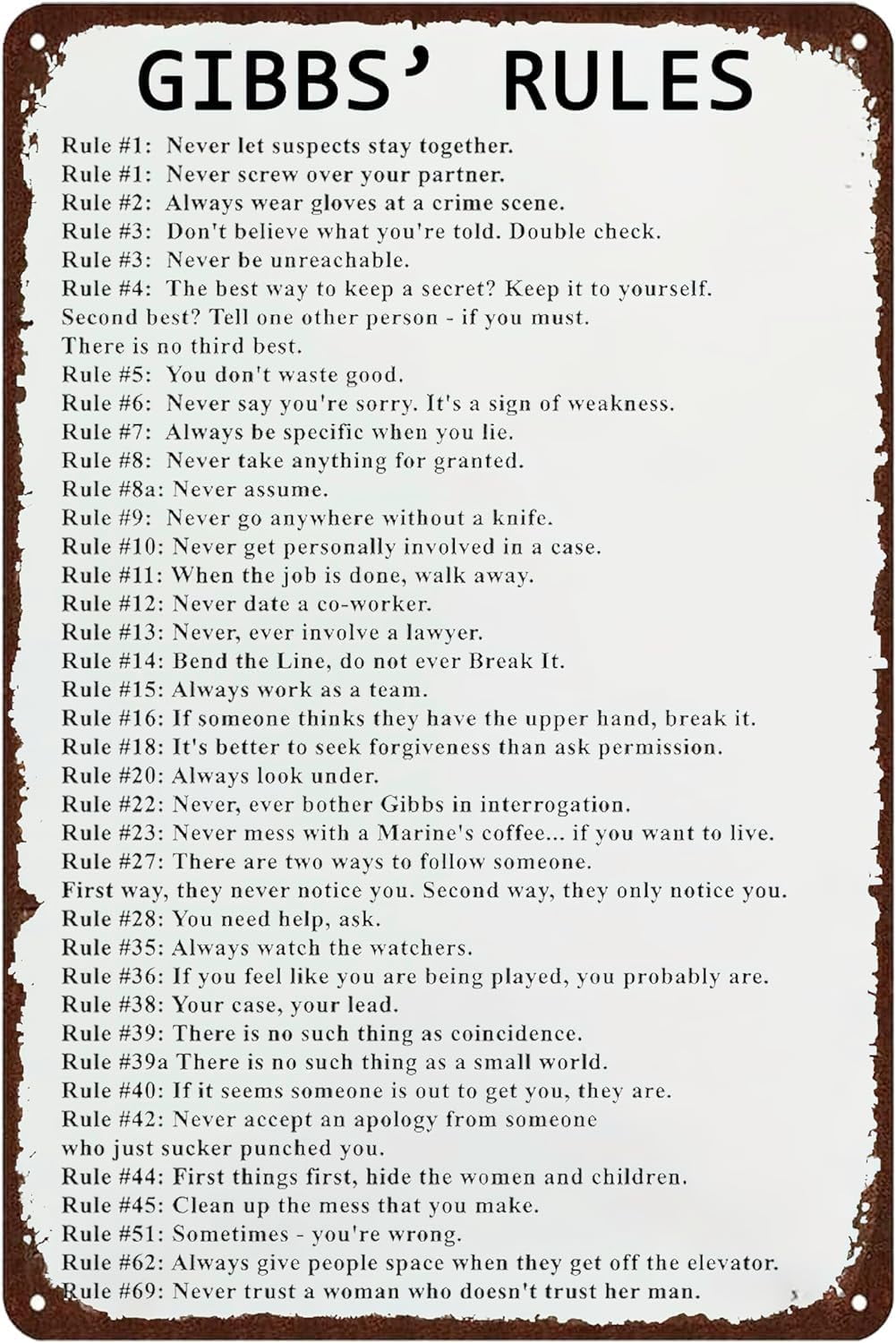 8x12 Inch Retro Tin Sign Gibbs-Rules Funny Vintage Metal Signs Scoring ...