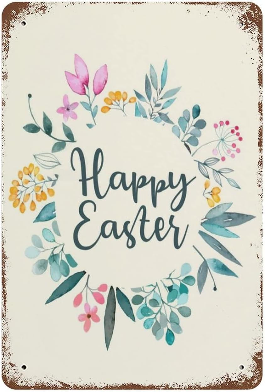 8x12 Inch Retro Tin Signs Happy Easter Vintage Signs Easter Decorations ...
