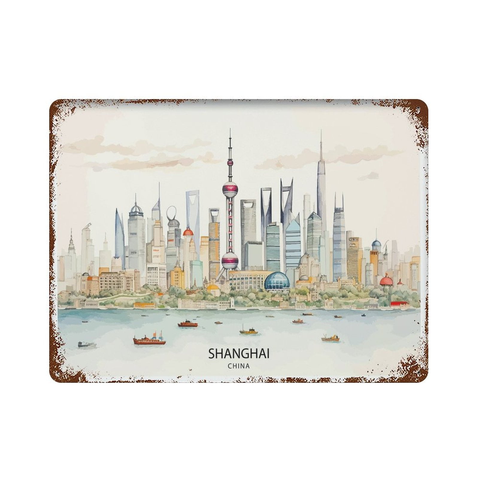 8x12 Inch Shanghai Skyline Print Modern Chinese Cityscape Art Shanghai ...