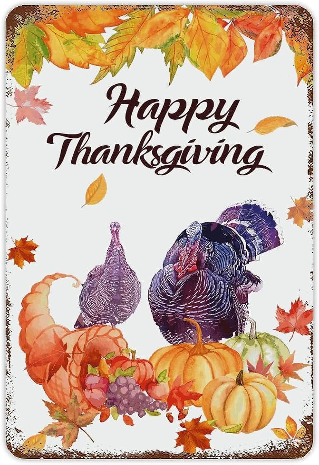 8x12 Inch Thanksgiving Turkey Metal Sign Fall Pumpkin Tin Sign Antique ...