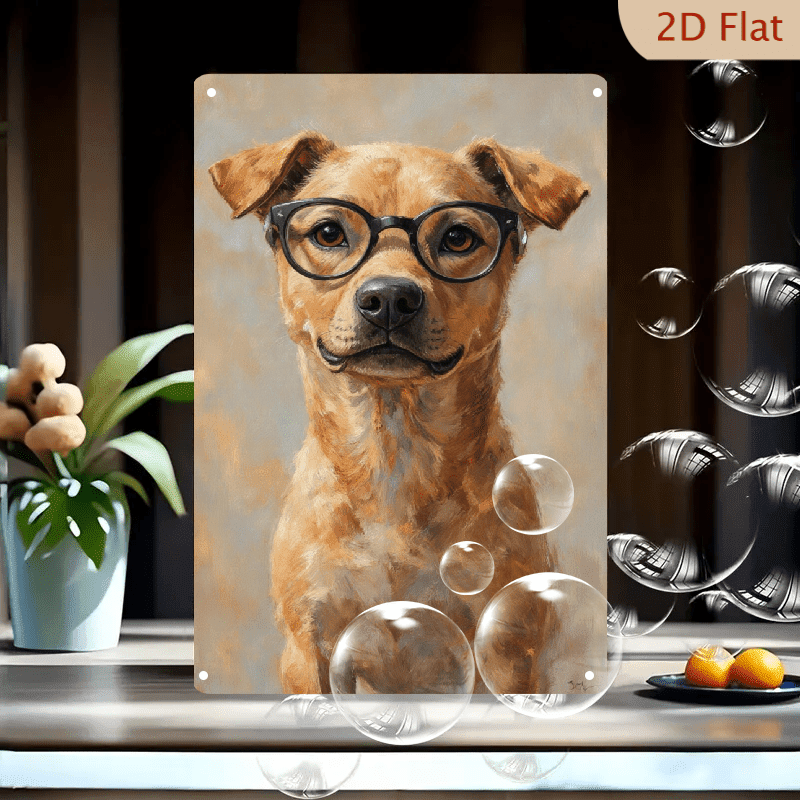 8x12 Inch Tin Metal Wall Art Print, Painterly Portrait of Scholarly Dog ...