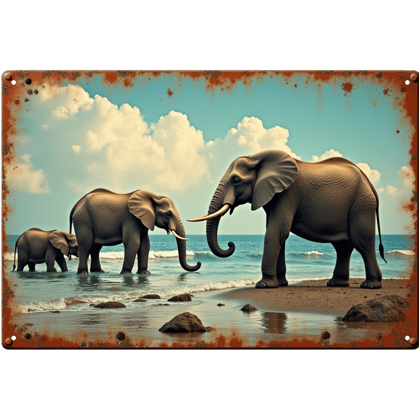 8x12 Inch Tin Sign - Elephants on Beach Design, Perfect for Wall, Bar ...