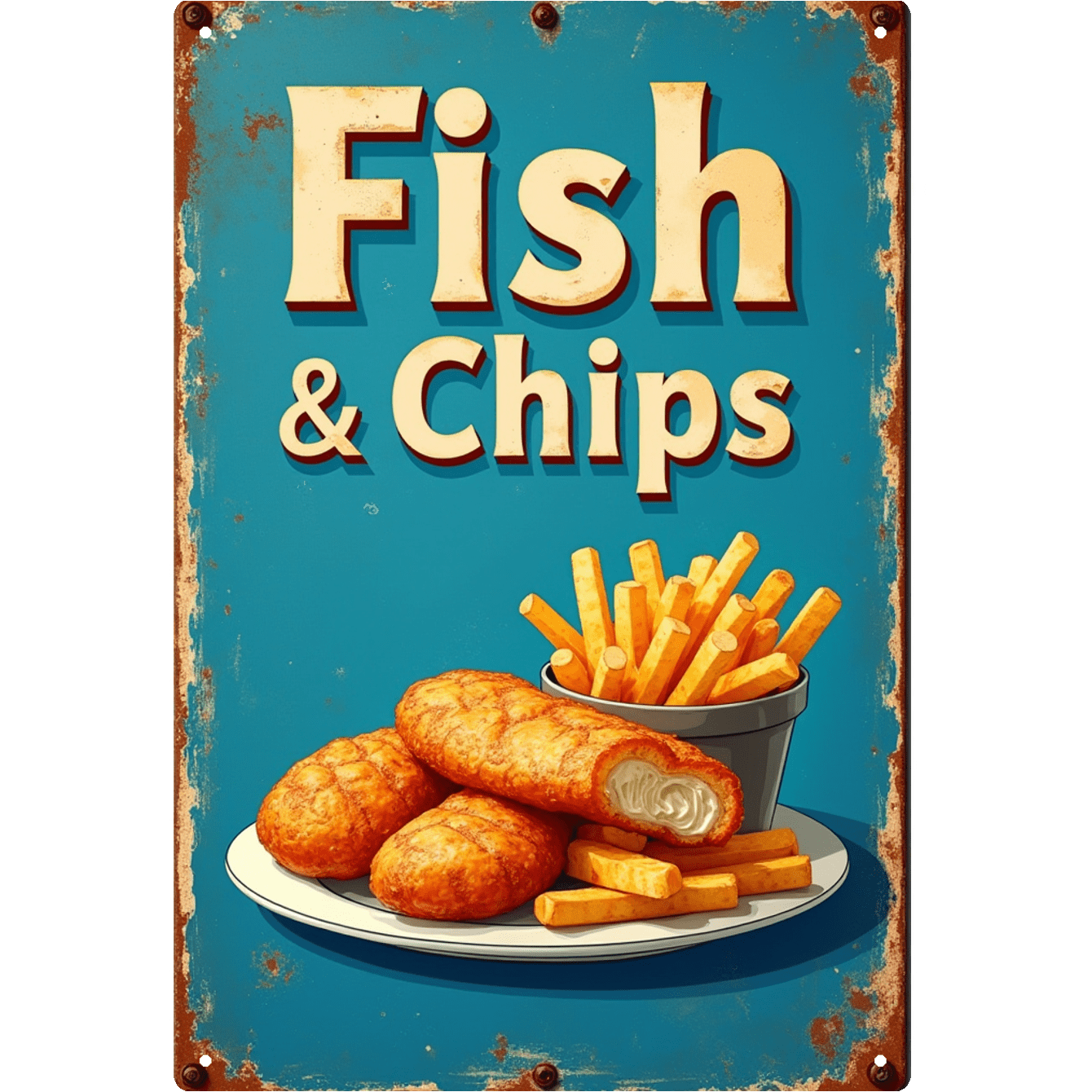 8x12 Inch Tin Sign - Fish & Chips Design, Perfect for Restaurant, Bar ...
