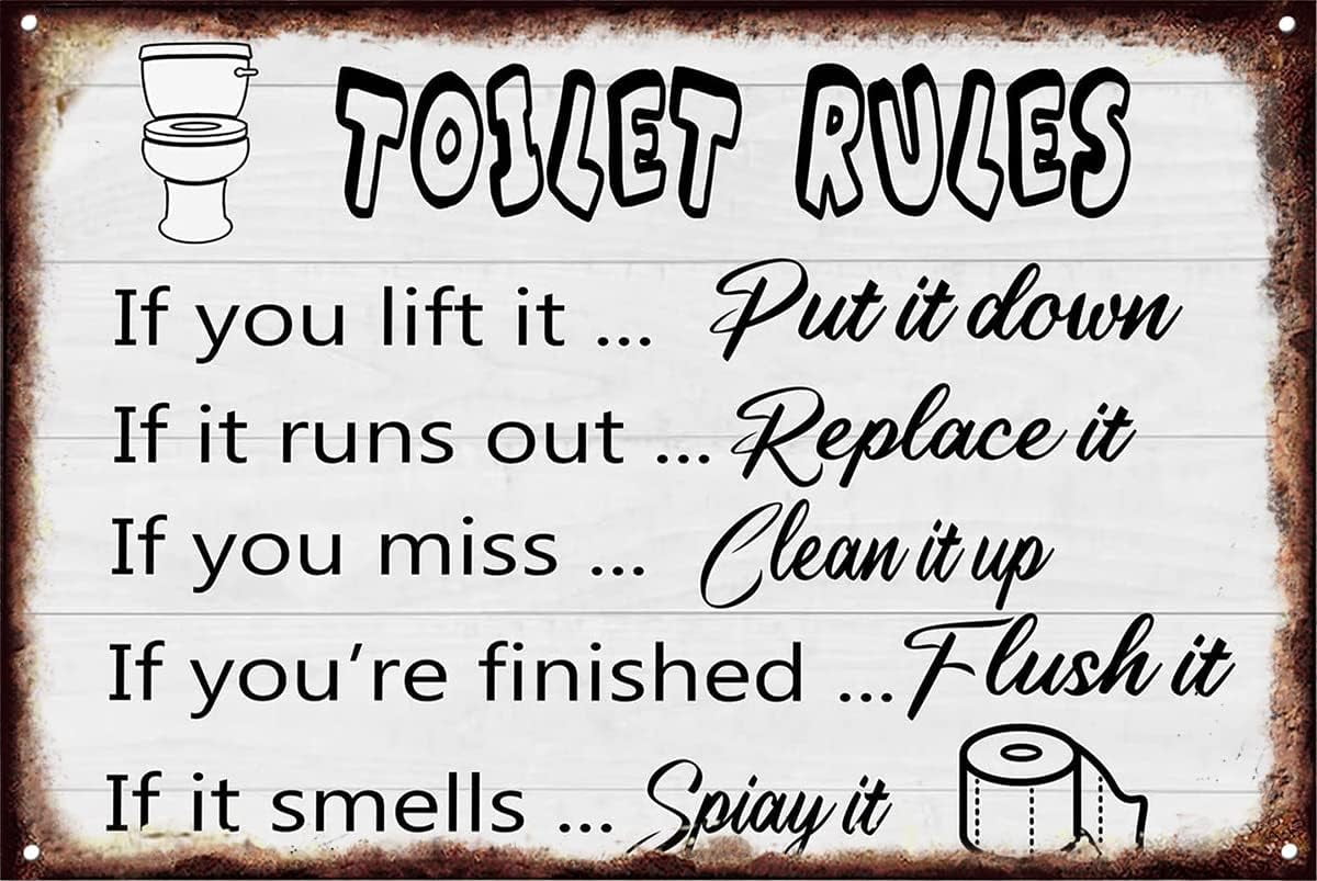 8x12 Inch Toilet Rules Wall Art Decor Funny Bathroom Sign Rustic Farmhouse Toilet Wall Decor ...