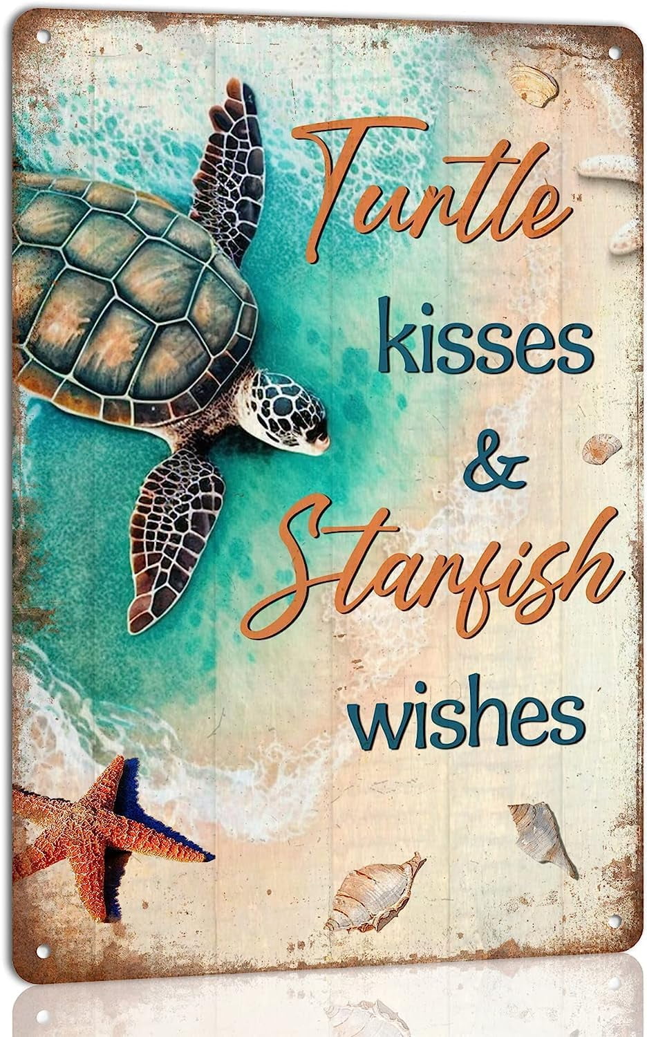8x12 Inch Turtle Kisses and Starfish Wishes Metal Tin Sign Vintage ...