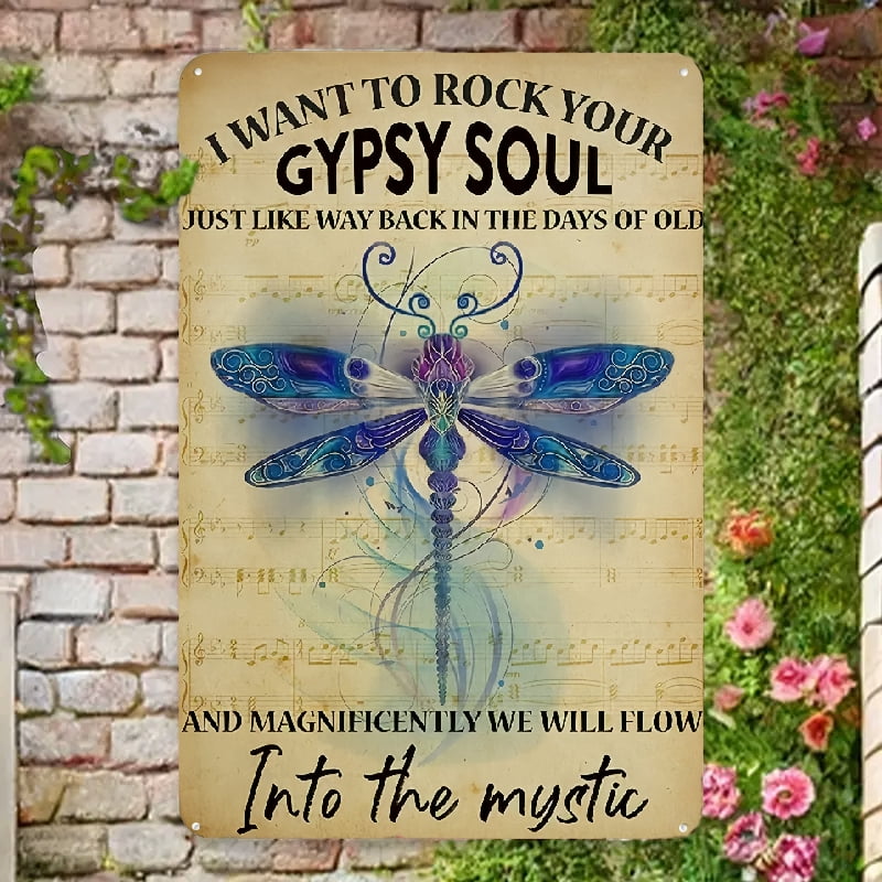 8x12 Inch Vintage Aluminum Wall Decor Sign - Gypsy Soul Dragonfly ...