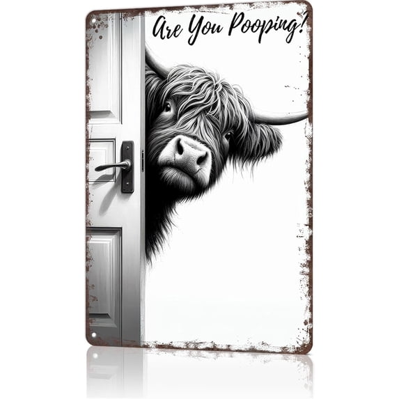 8x12 Inch Vintage Highland Cow Metal Sign, 2026 Funny Bathroom Wall Art ...