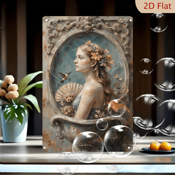 8x12 Inch Vintage Metal Wall Art Print Featuring Serene Woman in ...