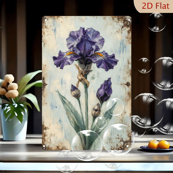 8x12 Inch Vintage Rustic Purple Iris Flower Metal Wall Art Print on ...