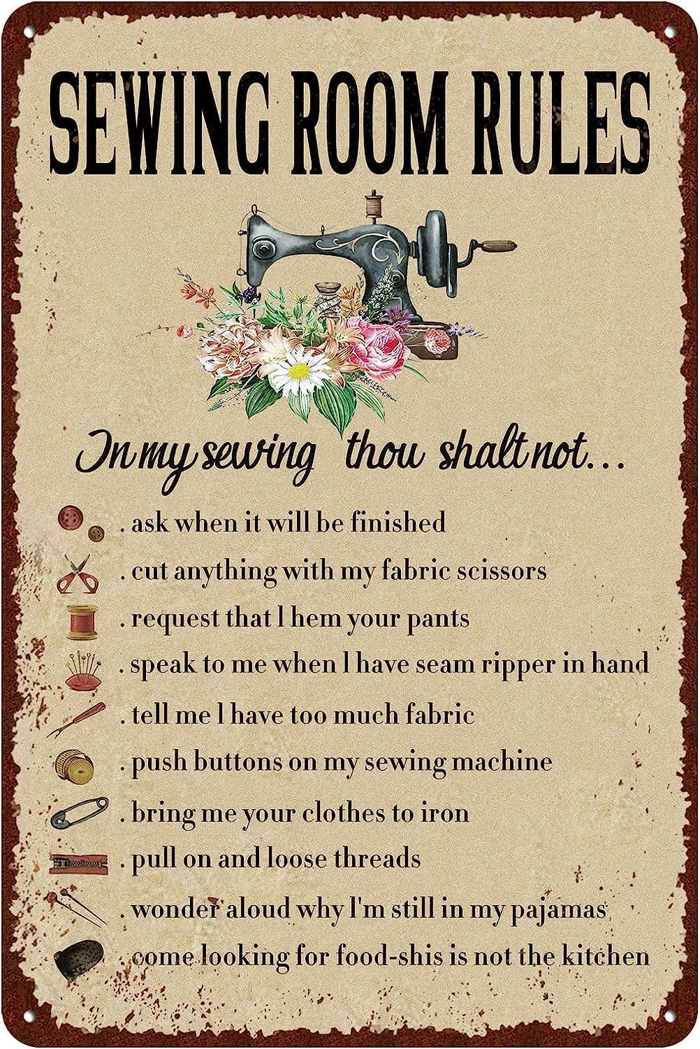 8x12 Inch Vintage Sewing Room Rules Tin Signs Retro Home Sewing Room ...