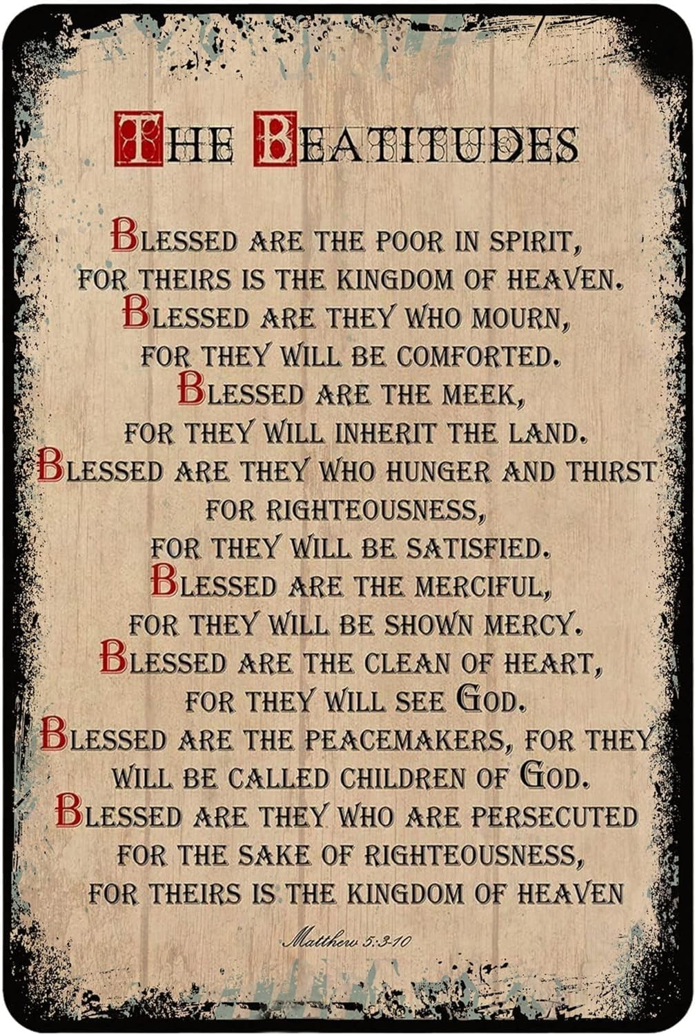8x12 Inch Vintage Tin Sign The Beatitudes Wall Decor - Scripture Wall ...