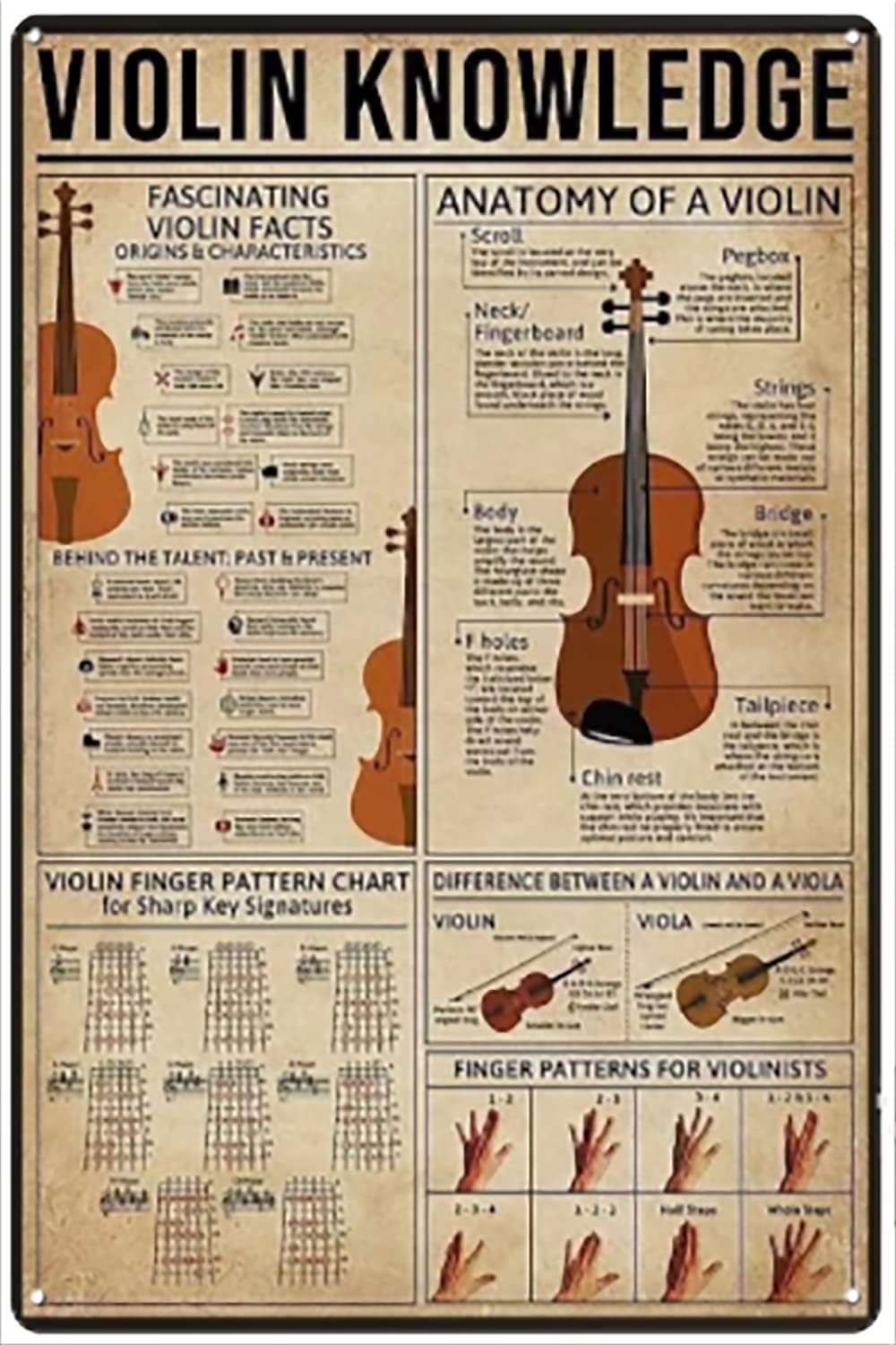 8x12 Inch Violin Knowledge Sign,Violin Player Gift Violin Wall Art ...