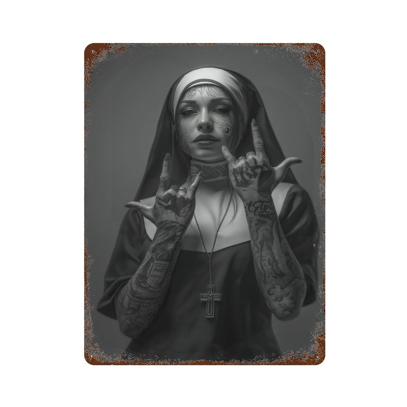 8x12 Inch Xiedada_06566_1_A_beautiful_tattooed_nun_with_black_and_white ...