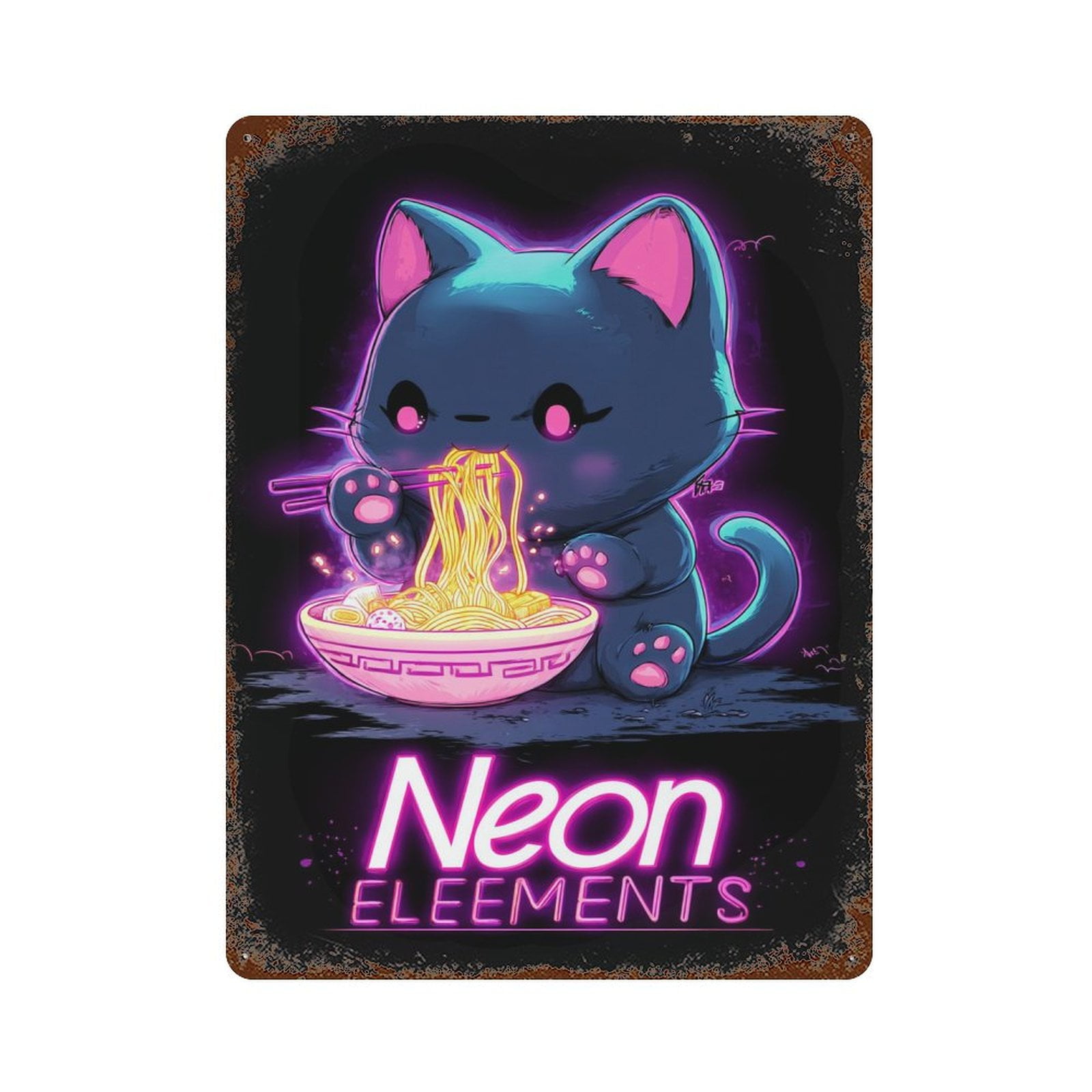 8x12 Inch Xiedada_06566_2_A_cute_neon_sign_of_an_anime_cat_eating_ramen ...